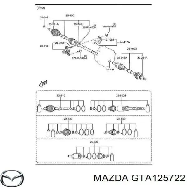 GTA125722 MAZDA Retén del semieje delantero