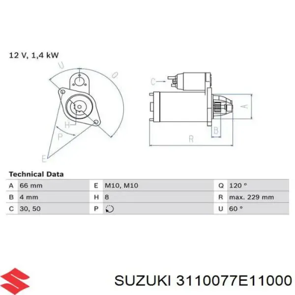 3110077E11000 SUZUKI Motor de arranque
