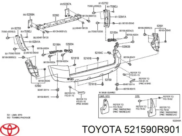 521590R901 TOYOTA Parachoques trasero