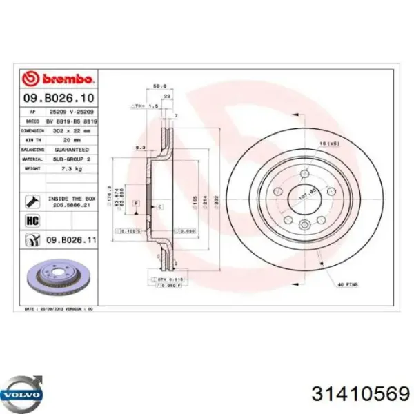 31410569 VOLVO Disco de freno trasero